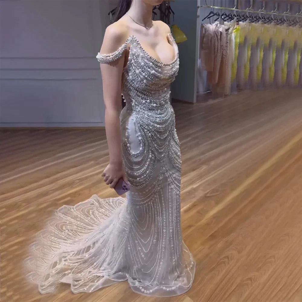 Luxury Crystal Silver Gray Mermaid Evening Dresses SS403 – Sharon Said